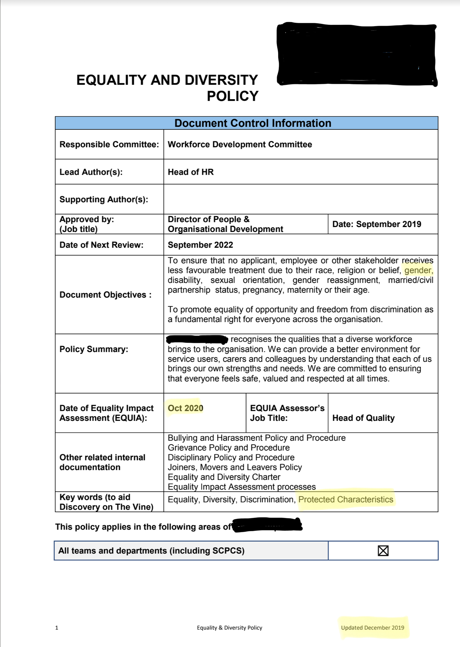 Equality and Diversity Policy at an NHS Hospice – la scapigliata